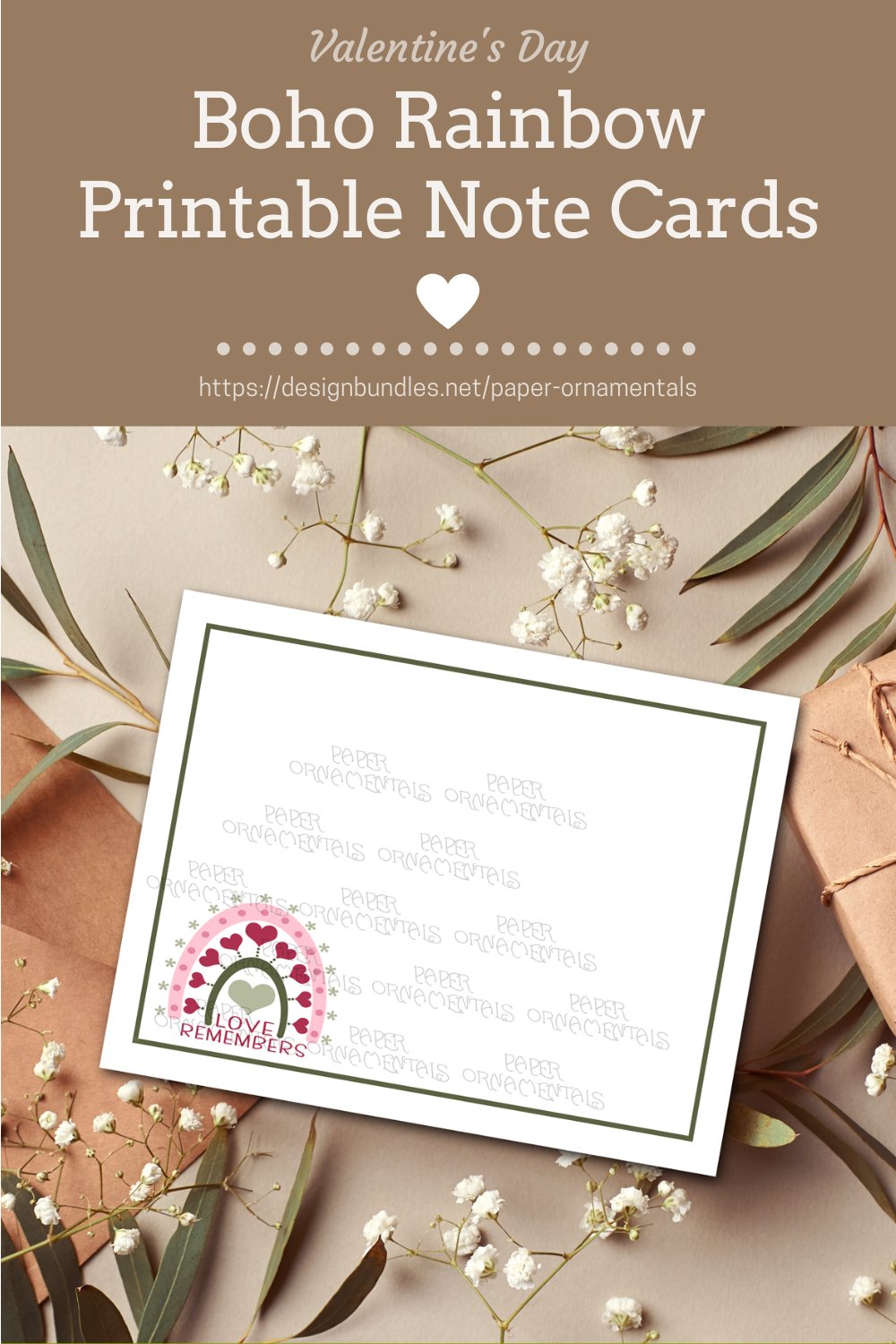 Flat Note Card, Love Remembers Boho Rainbow Set 1