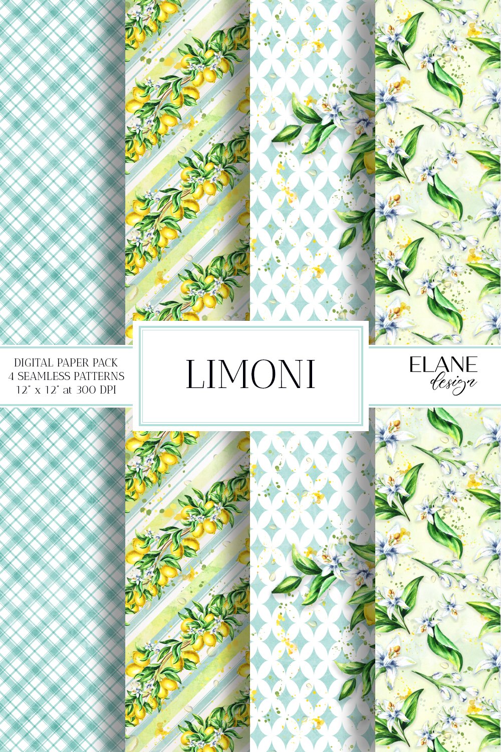 Lemon Flower Digital Paper, Citrus Fruit Seamless (4100415)