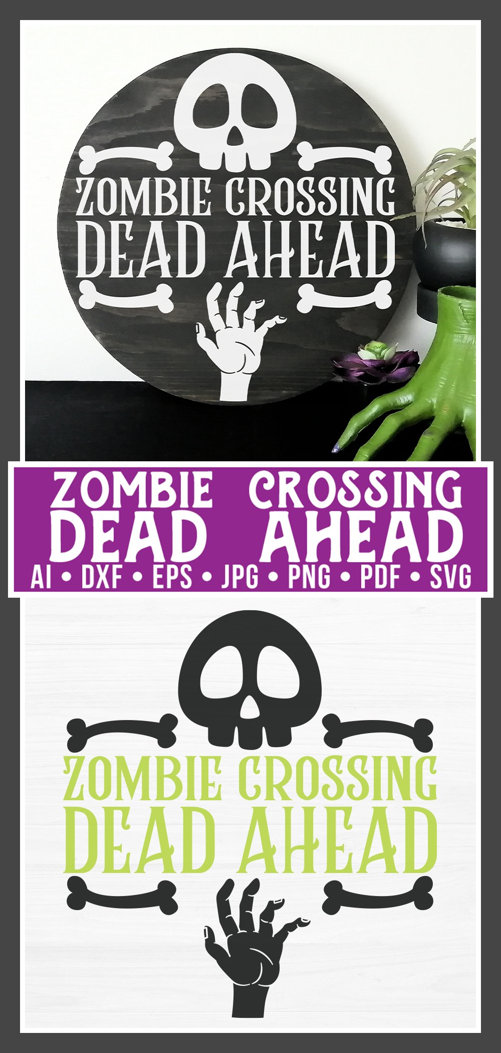 Zombie Crossing Dead Ahead Halloween Round Sign SVG