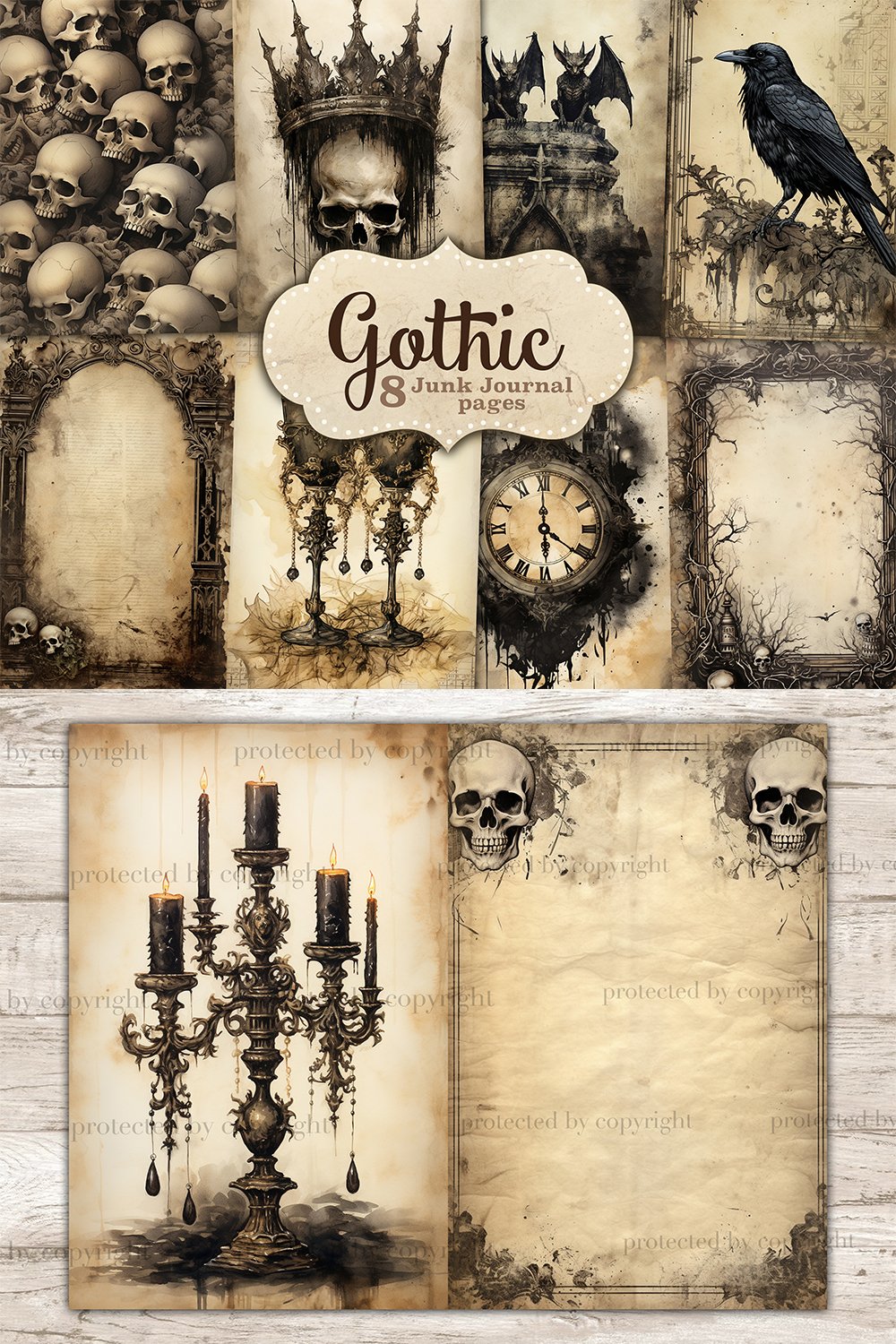 Gothic Junk Journal Pages | Vintage Digital Collage Sheet