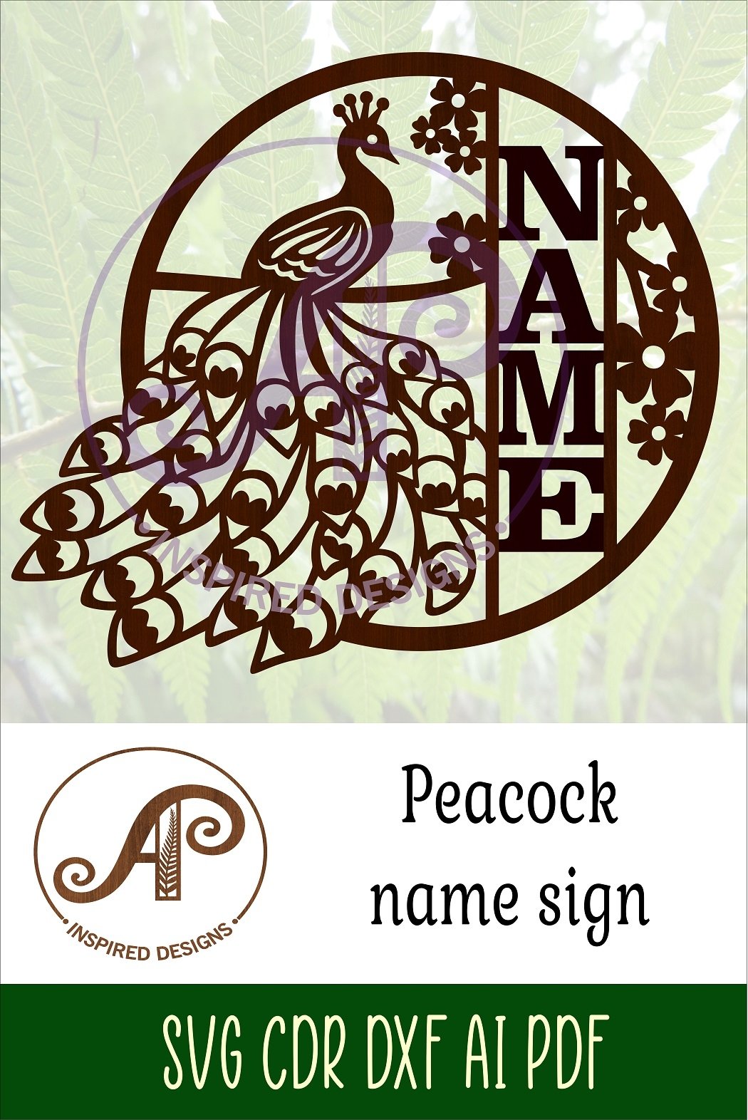 Peacock name sign svg laser cut template