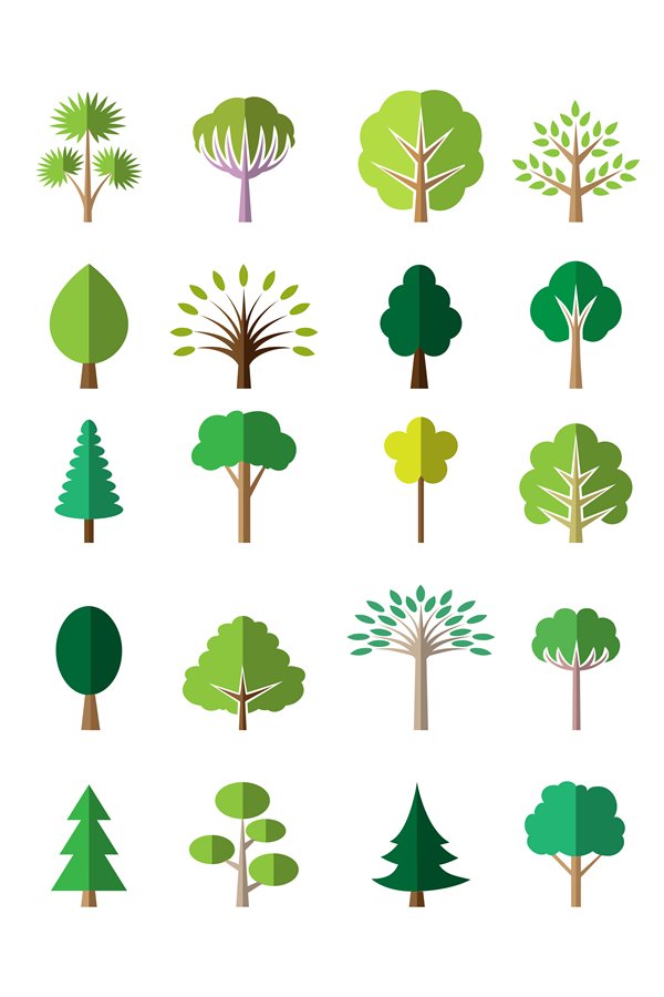 Flat green tree icons
