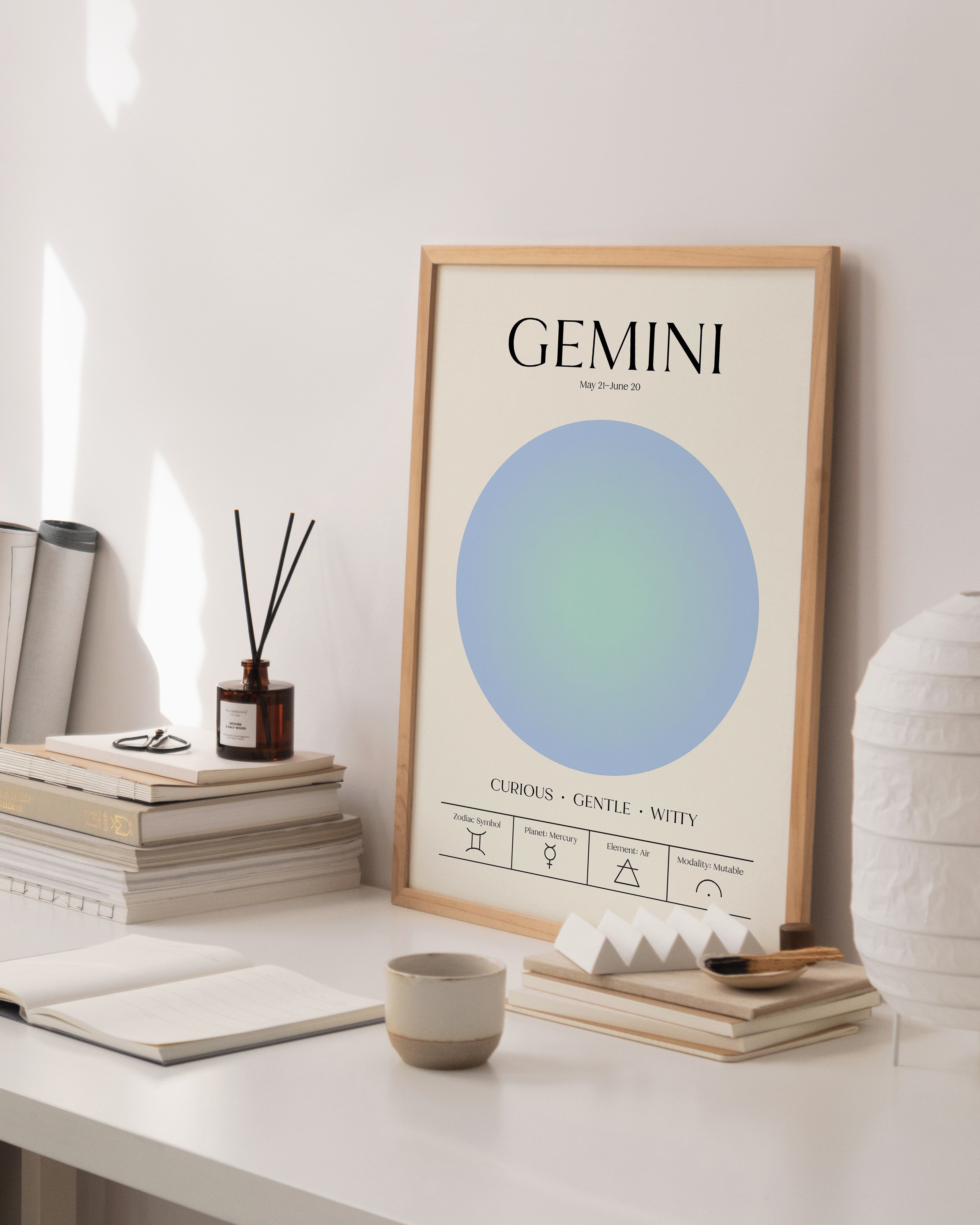 Gemini printable poster, Zodiac wall art, Astrology print