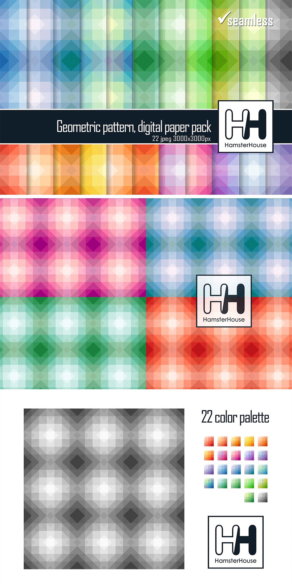 Digital Paper with Geometric pattern, seamless paper pack