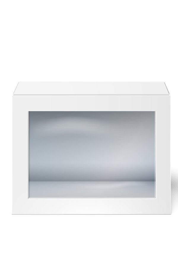 Box with window. Showcase packaging boxes, windows on cardbo