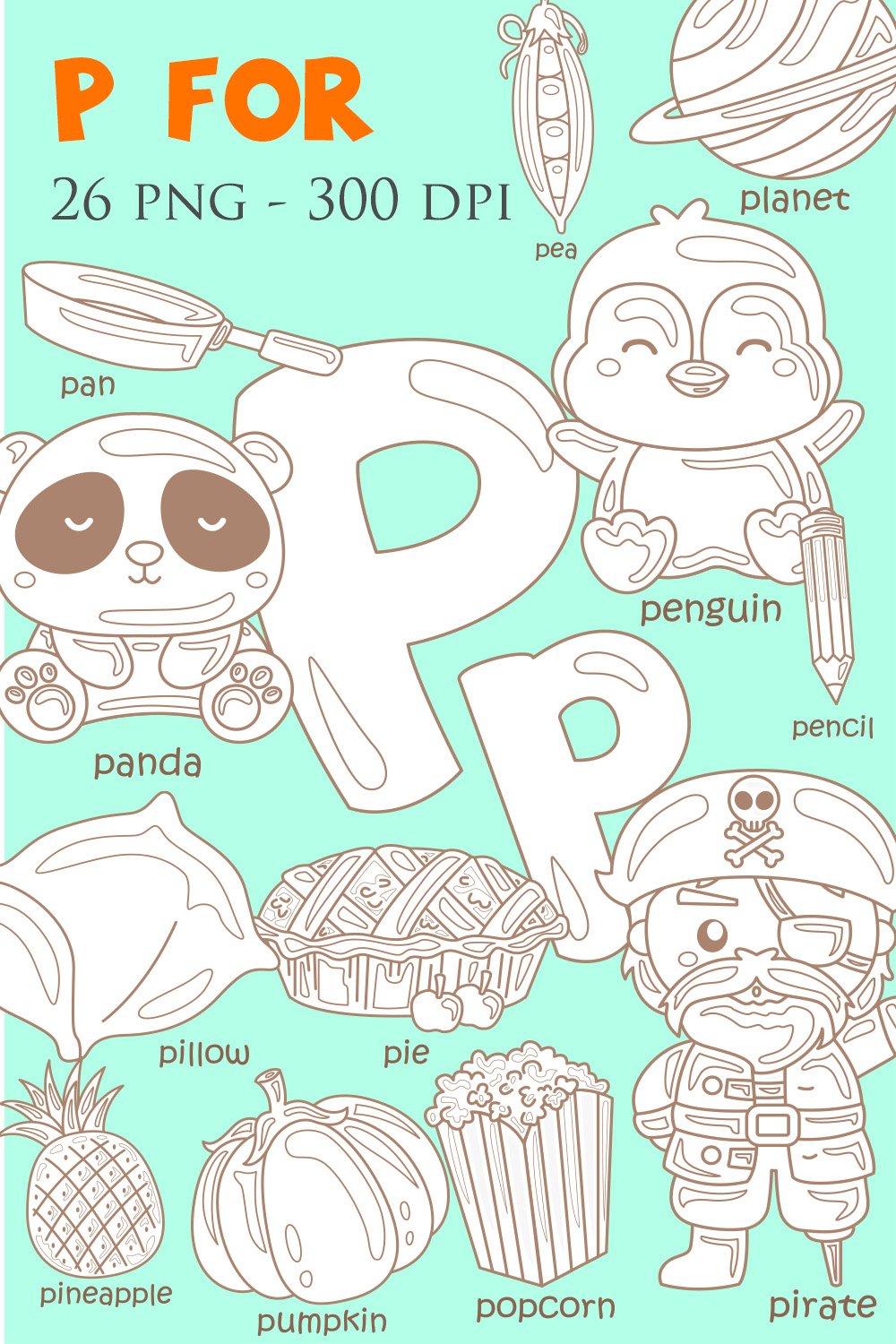 Alphabet P For Vocabulary Student Lesson Word Digital Stamp