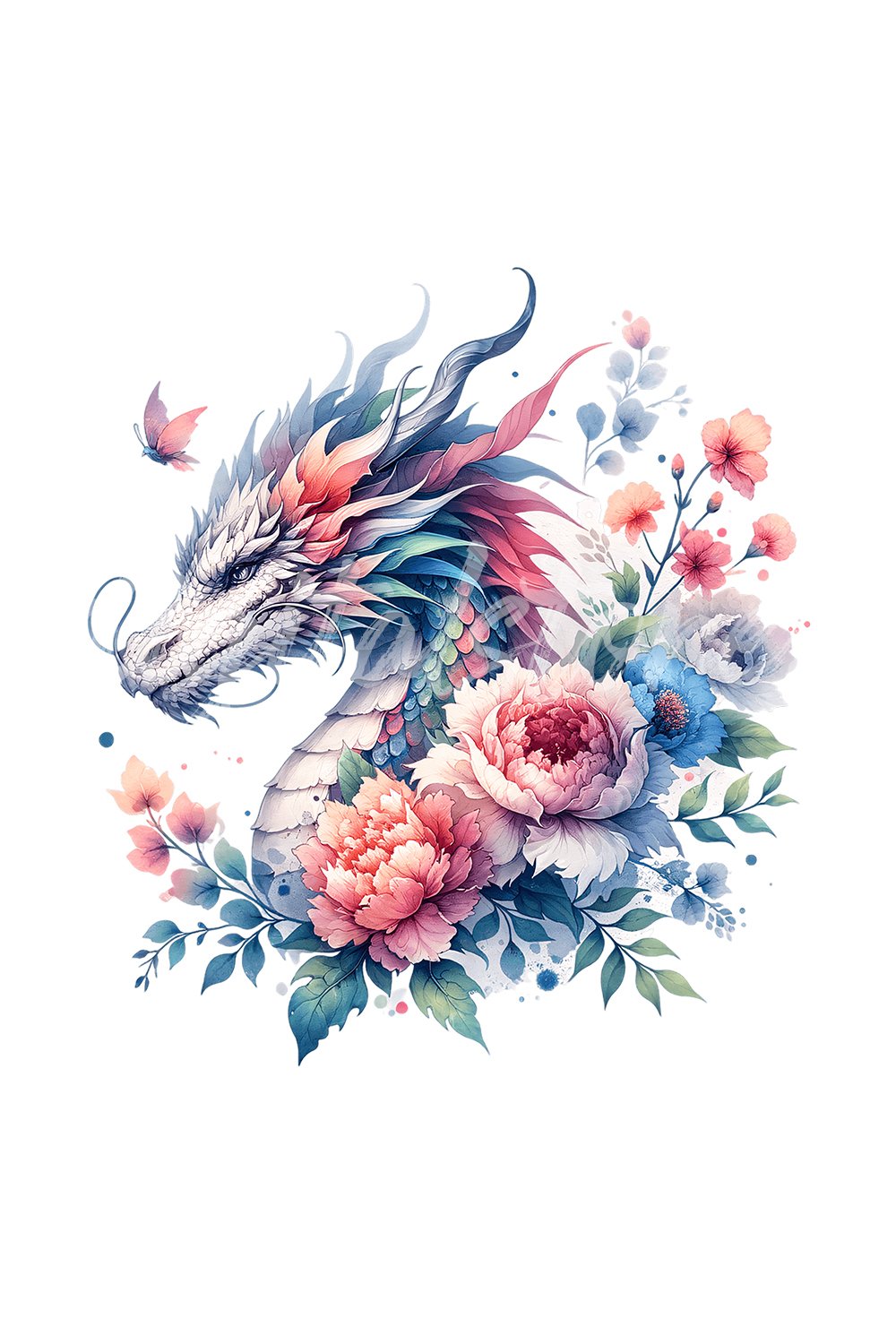 Floral Dragon Clipart, Fantasy Dragons Clipart (3747395)