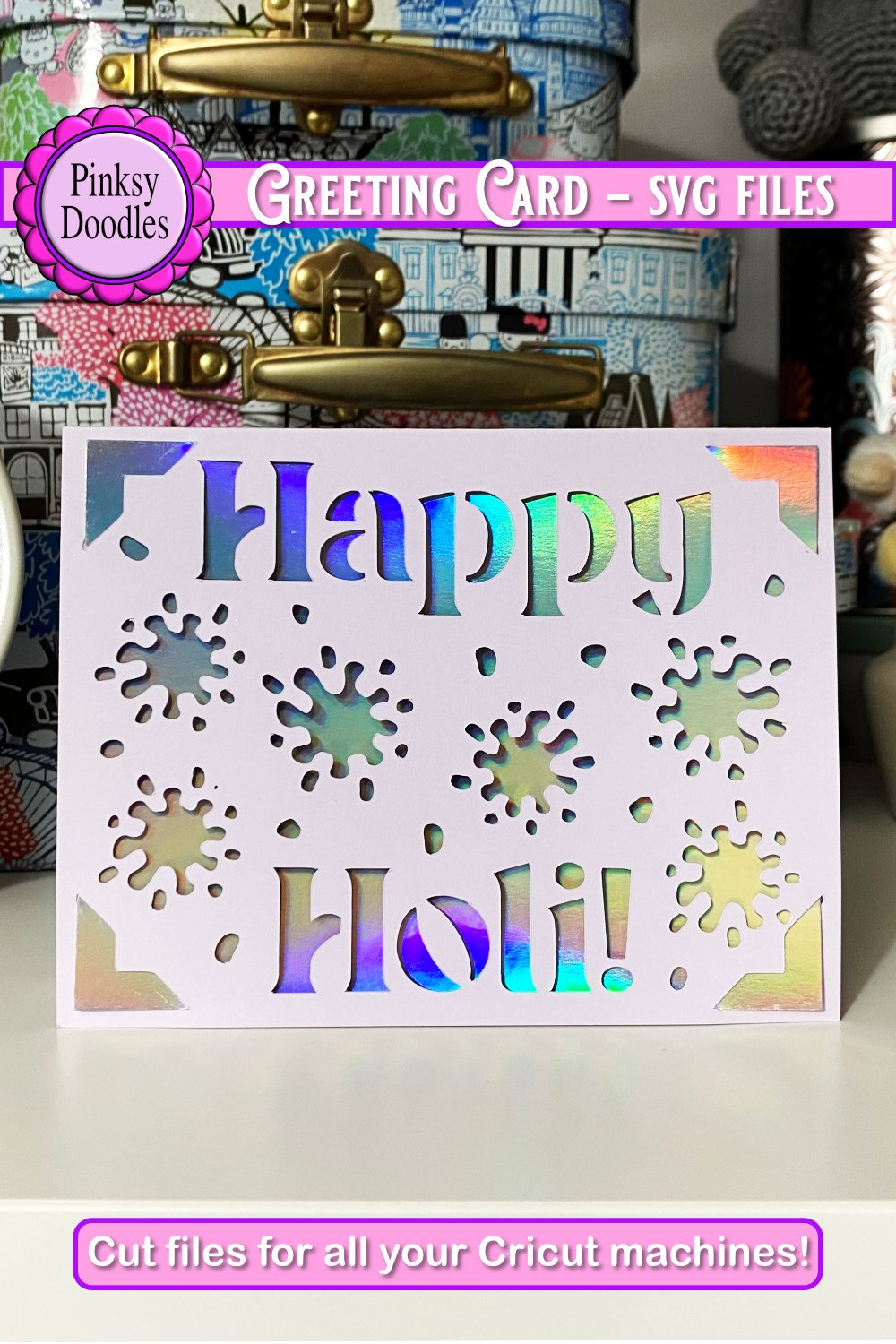 Happy Holi paper cut card svg cut files and envelope