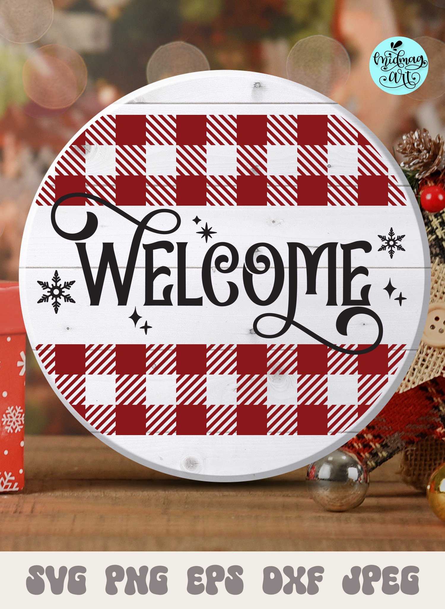 Welcome christmas round wood sign svg, winter Outdoor sign