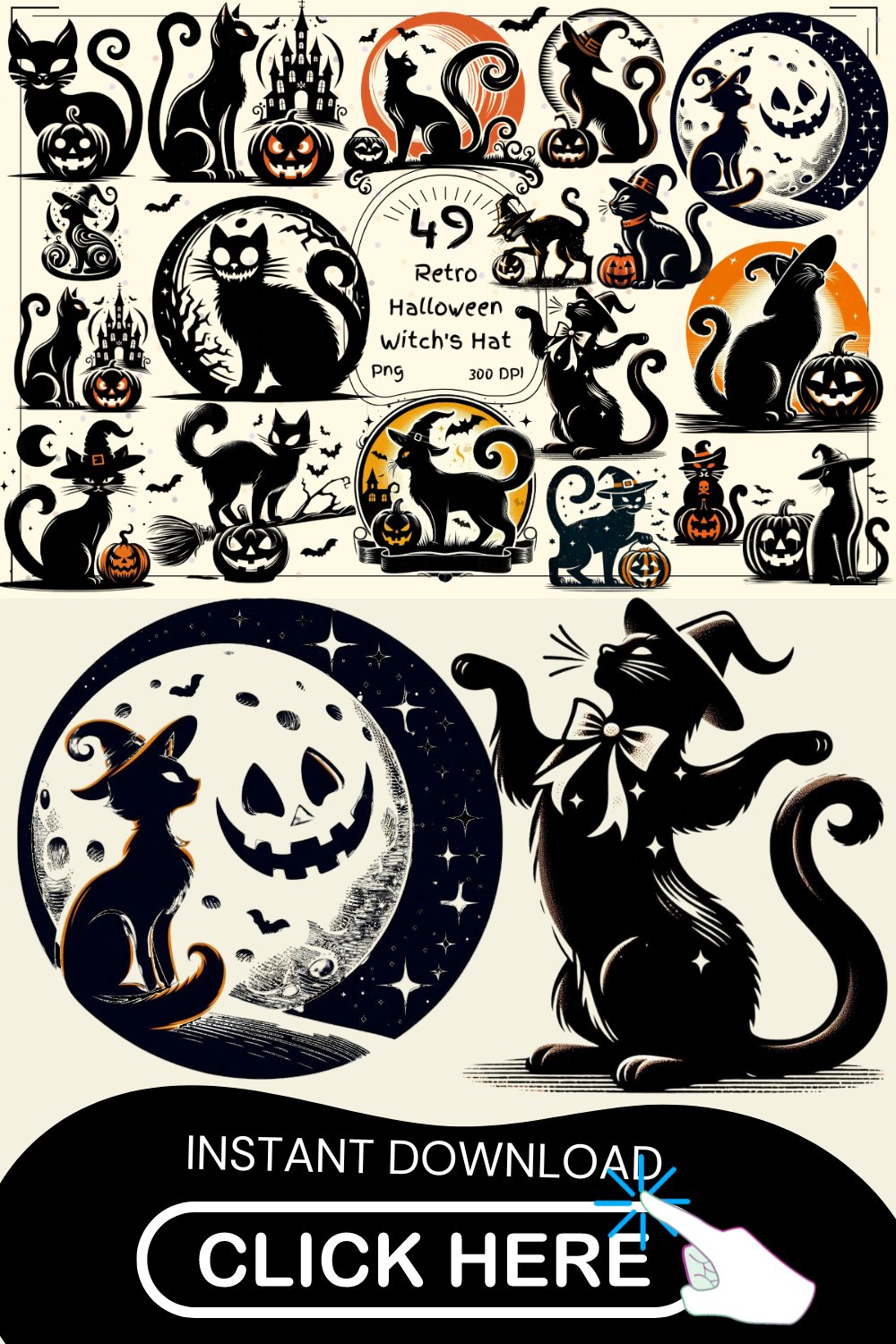 35 Retro Halloween Cat Silhouette clipart Collection