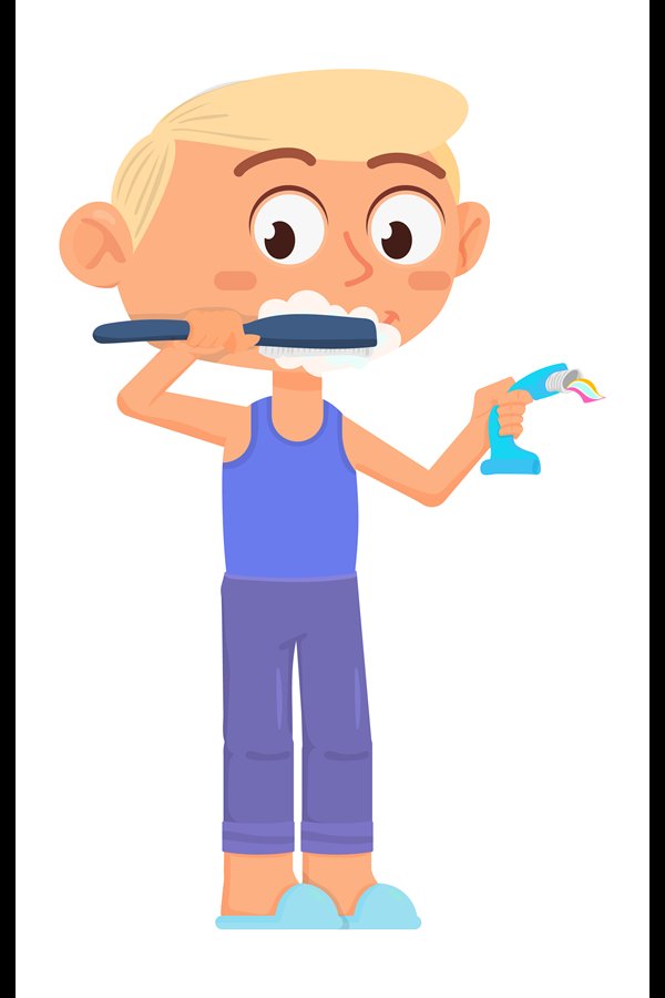 Boy washing teeth. Dental hygiene. Cartoon child character