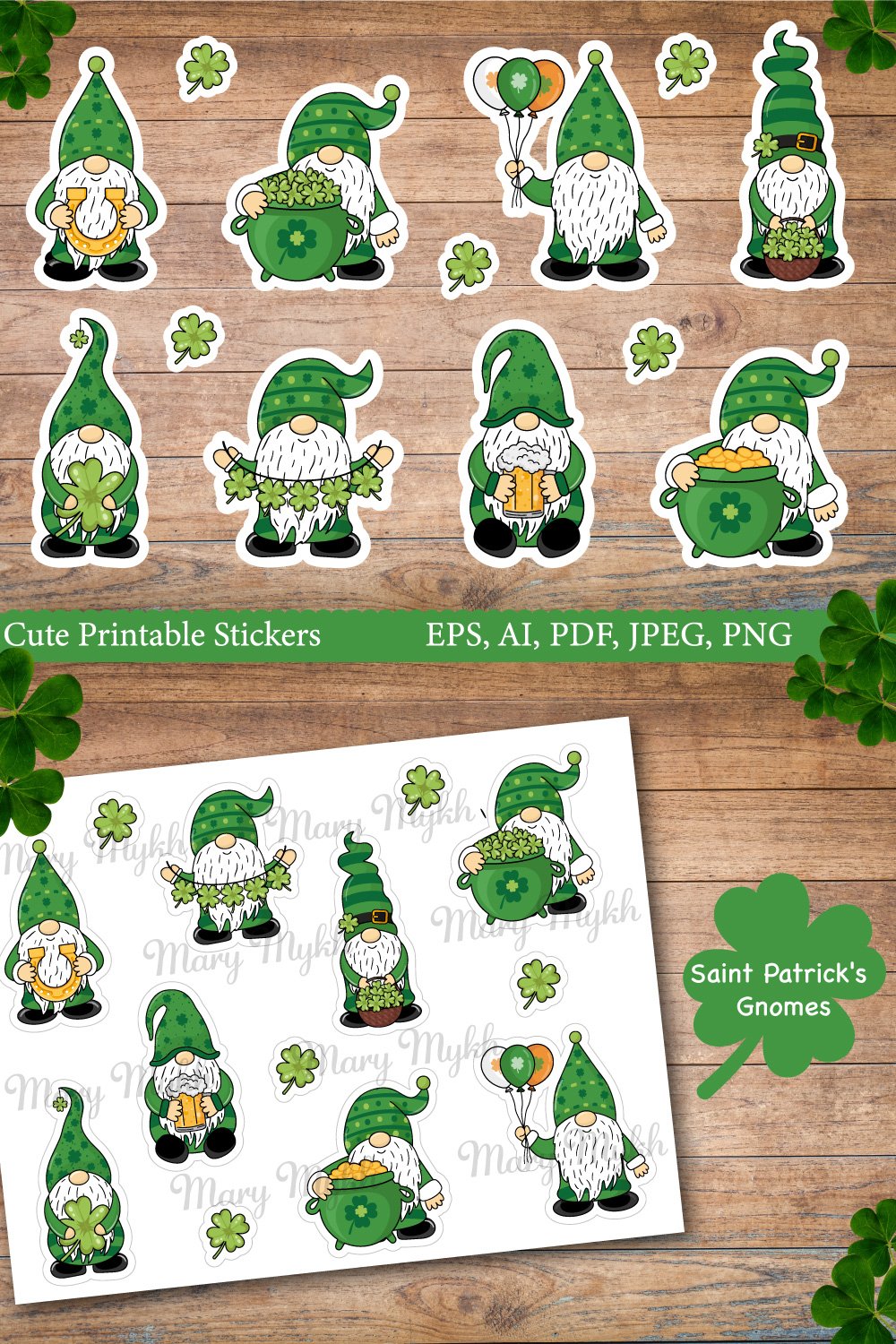 St. Patrick Gnome Stickers | St. Patrick's day Design Bundle