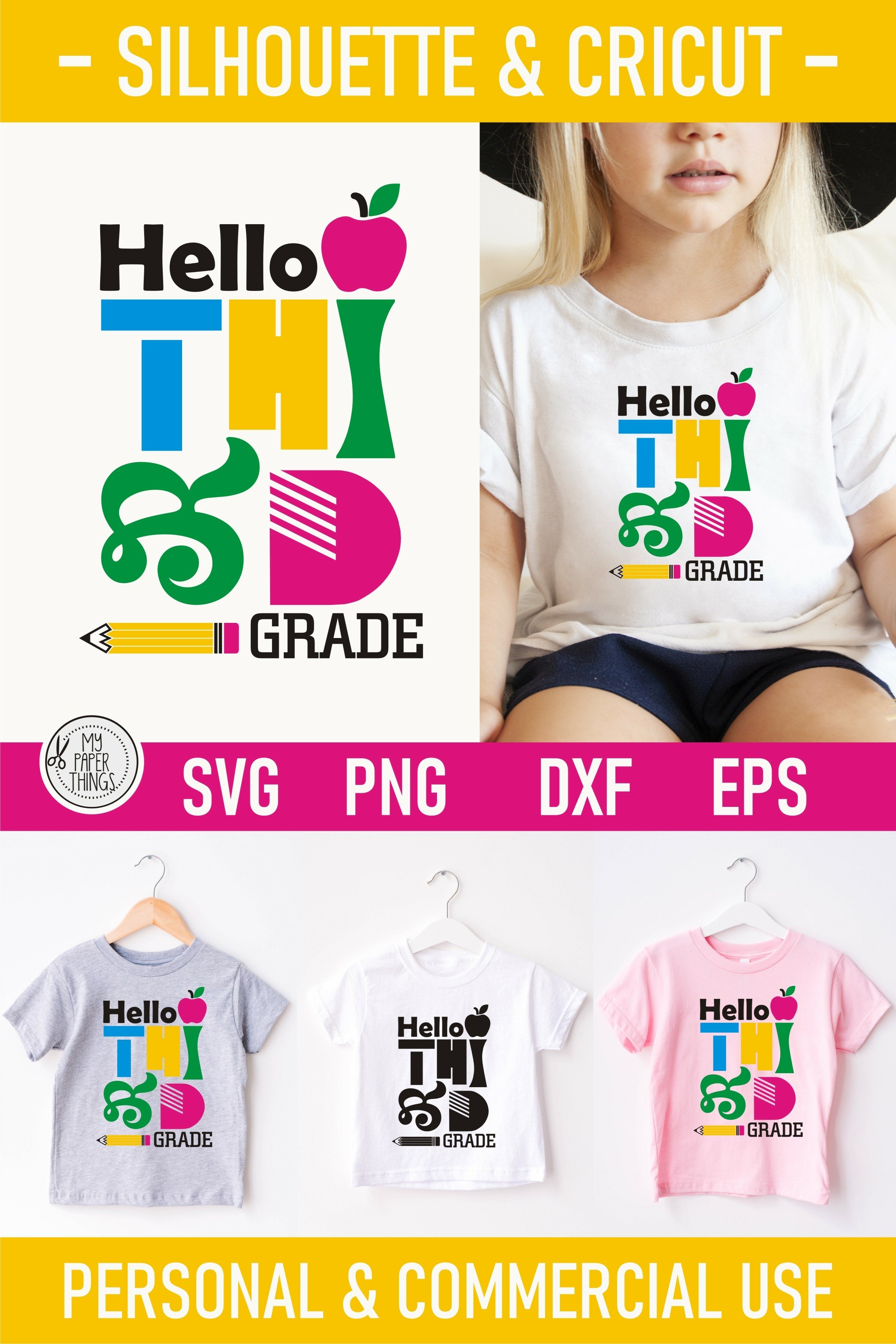 Hello Third Grade Svg and Back To School Png