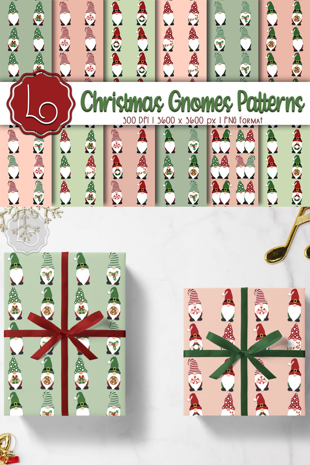 12 Christmas Gnomes Seamless Patterns