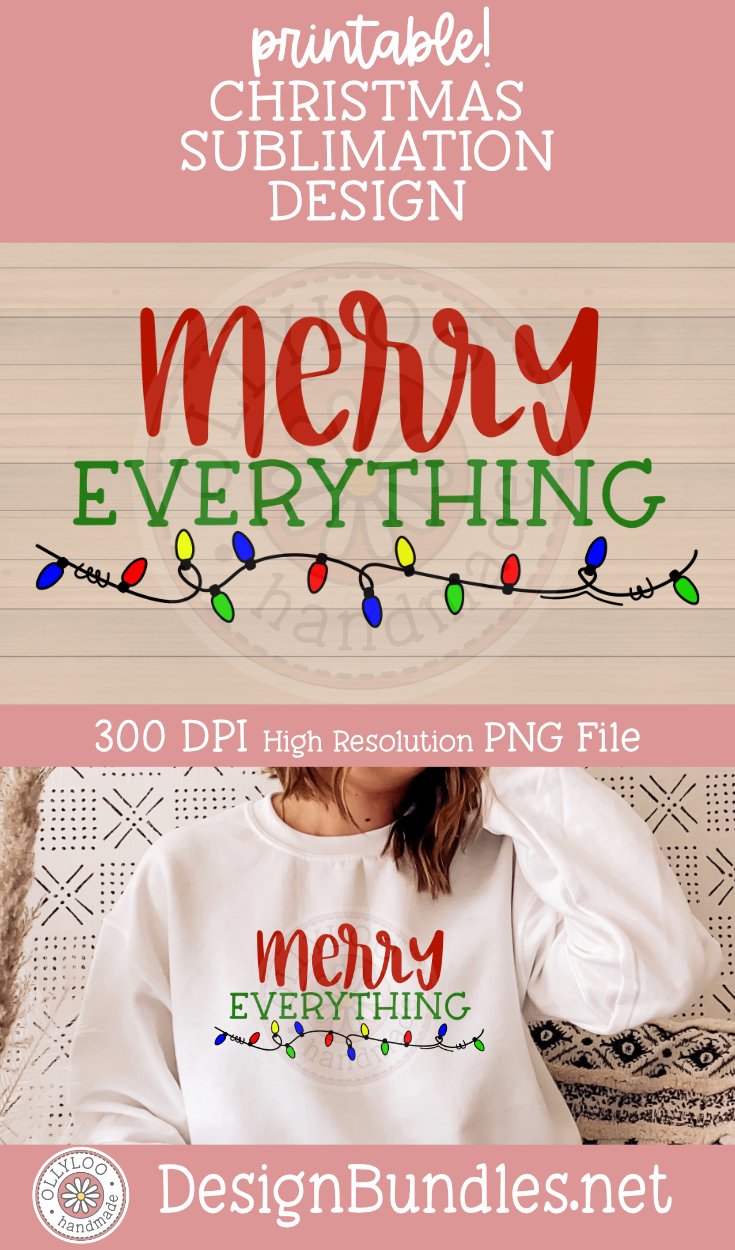 Merry Everything Christmas Lights Doodle Sublimation PNG