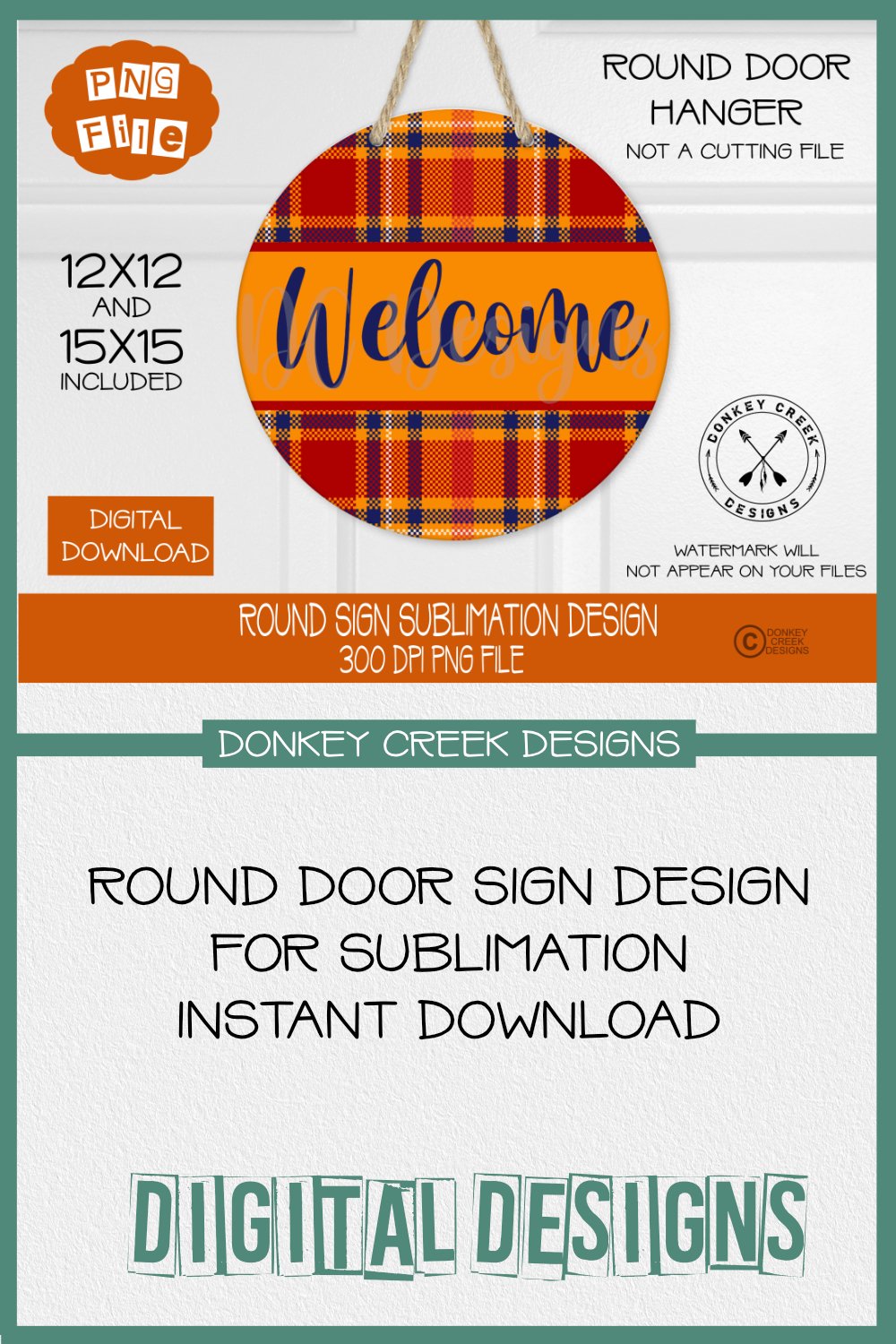 Fall Sublimation Design|Welcome Round Sign|Fall Plaid PNG