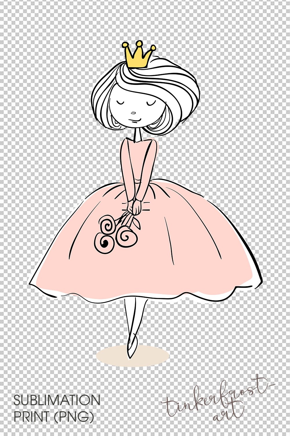 Dreaming little princess on transparent background.