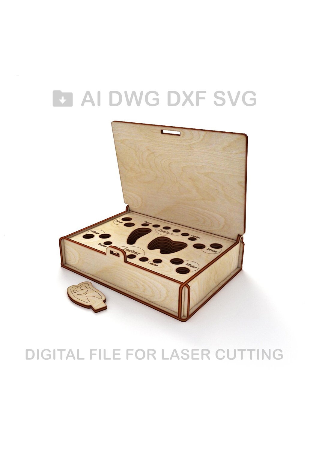 Wooden jewelry box for teeth vector for CNC svg