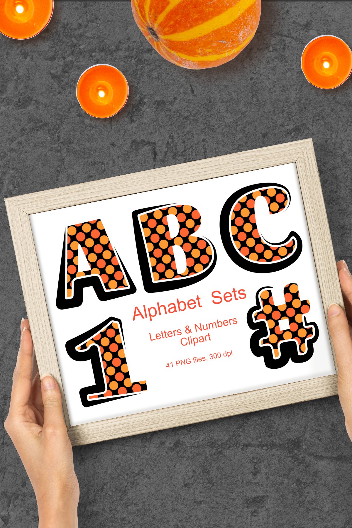 Orange Dots Halloween Alphabet Clipart Set of 41 PNG files
