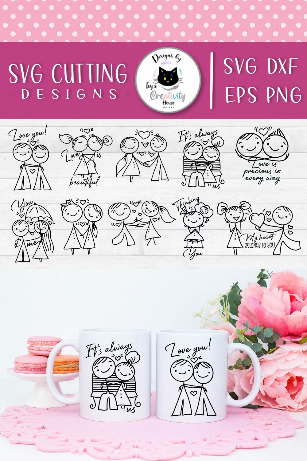 Stick Figure Valentine SVG Bundle | Cute Love SVG Cut Files