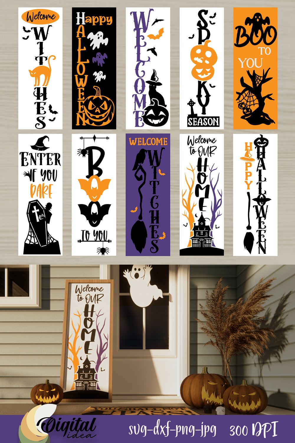 Halloween porch sign bundle. Spooky vertical signs SVG