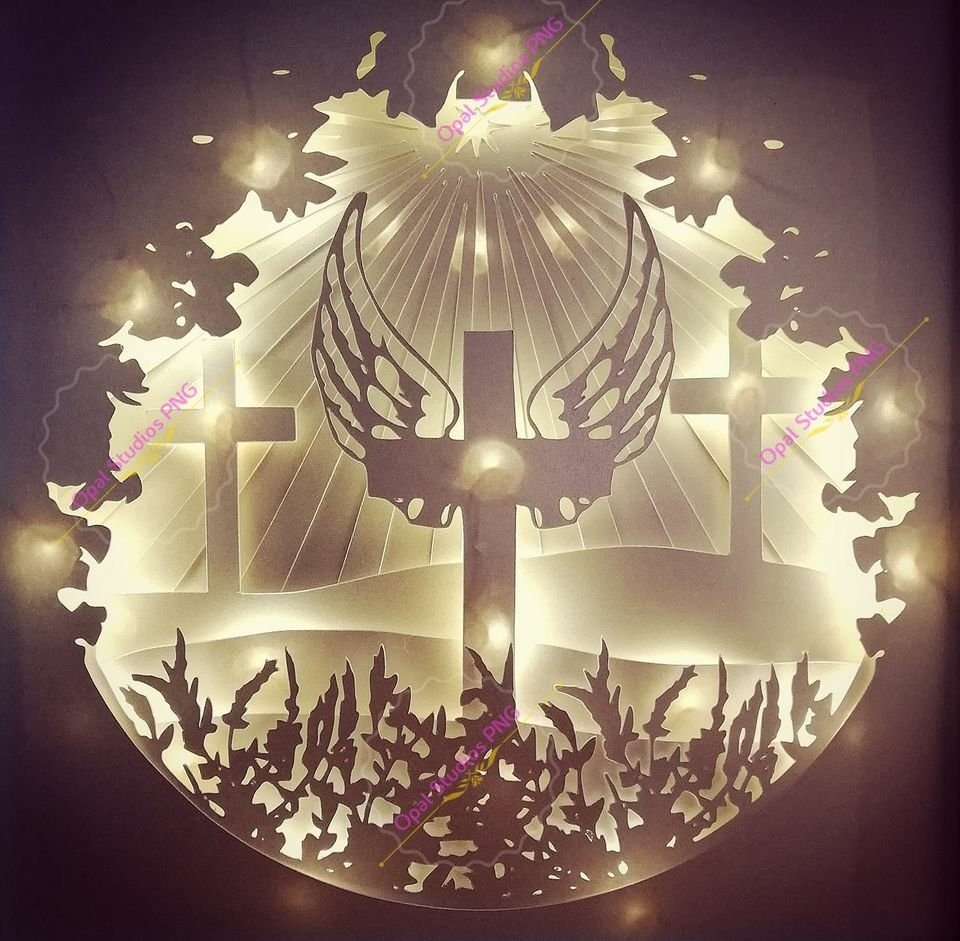 Religious memorial cross faith 3d layered shadow box light