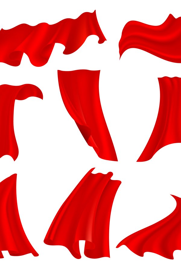 Realistic billowing red satin cloth isolated on transparent