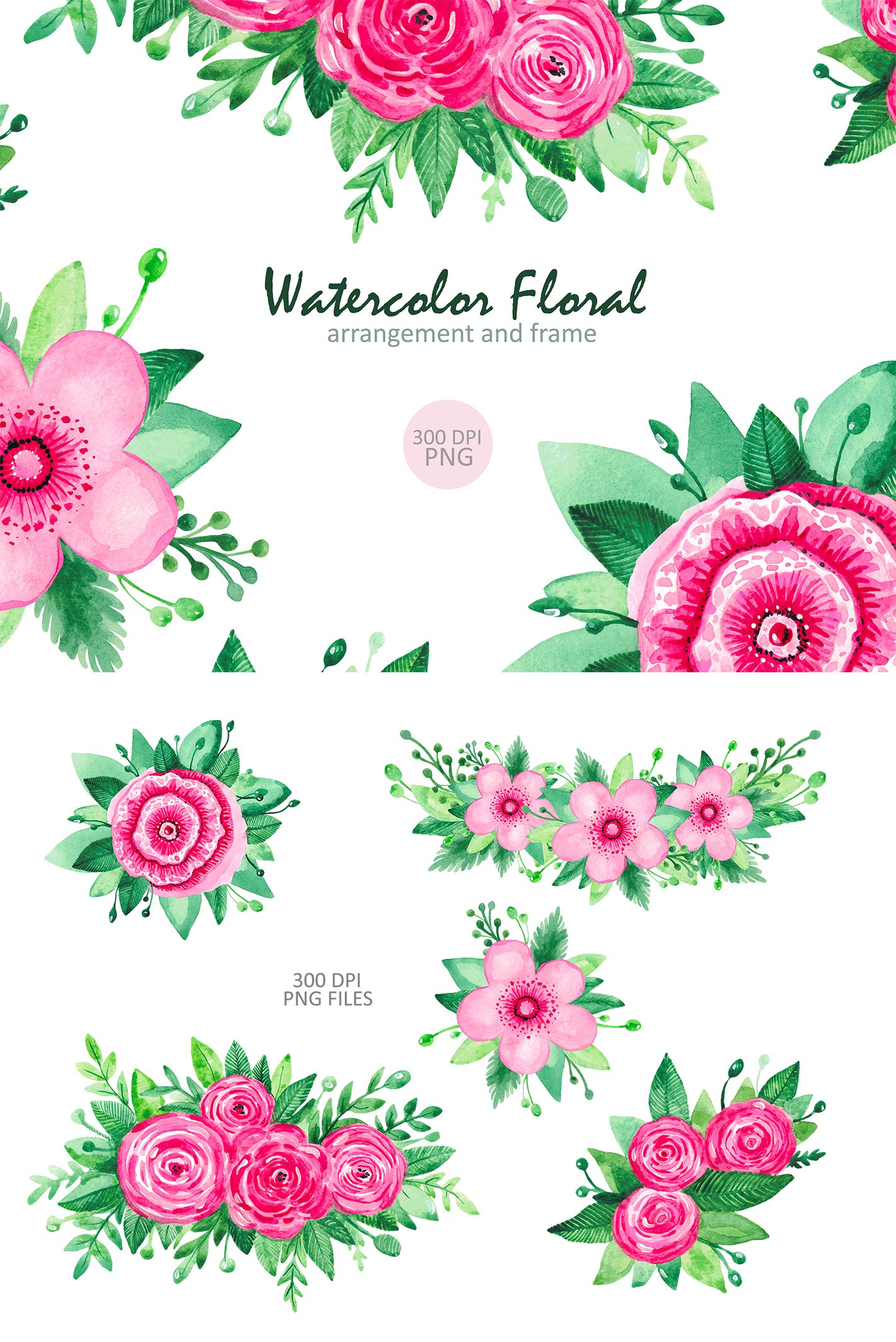 Watercolor flowers clipart | Pink Floral PNG