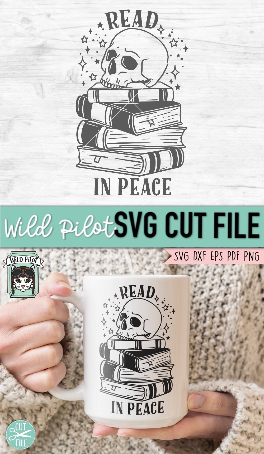 Skull SVG, Halloween SVG, Stack of Book SVG, Reading SVG