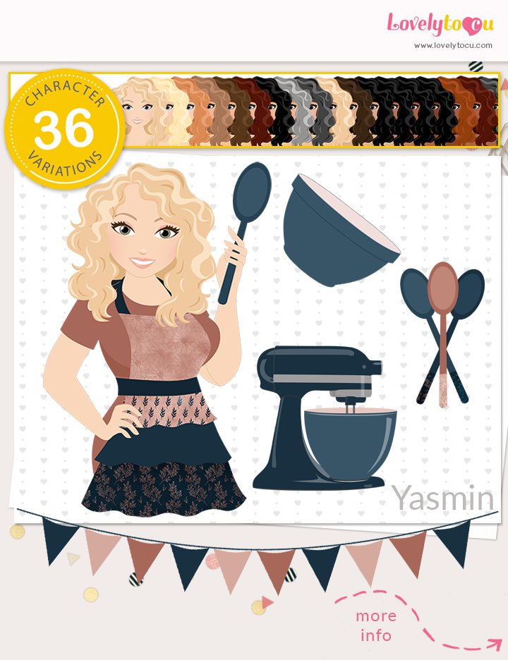 Baker woman avatar with baking utensils, Yasmin LVK17