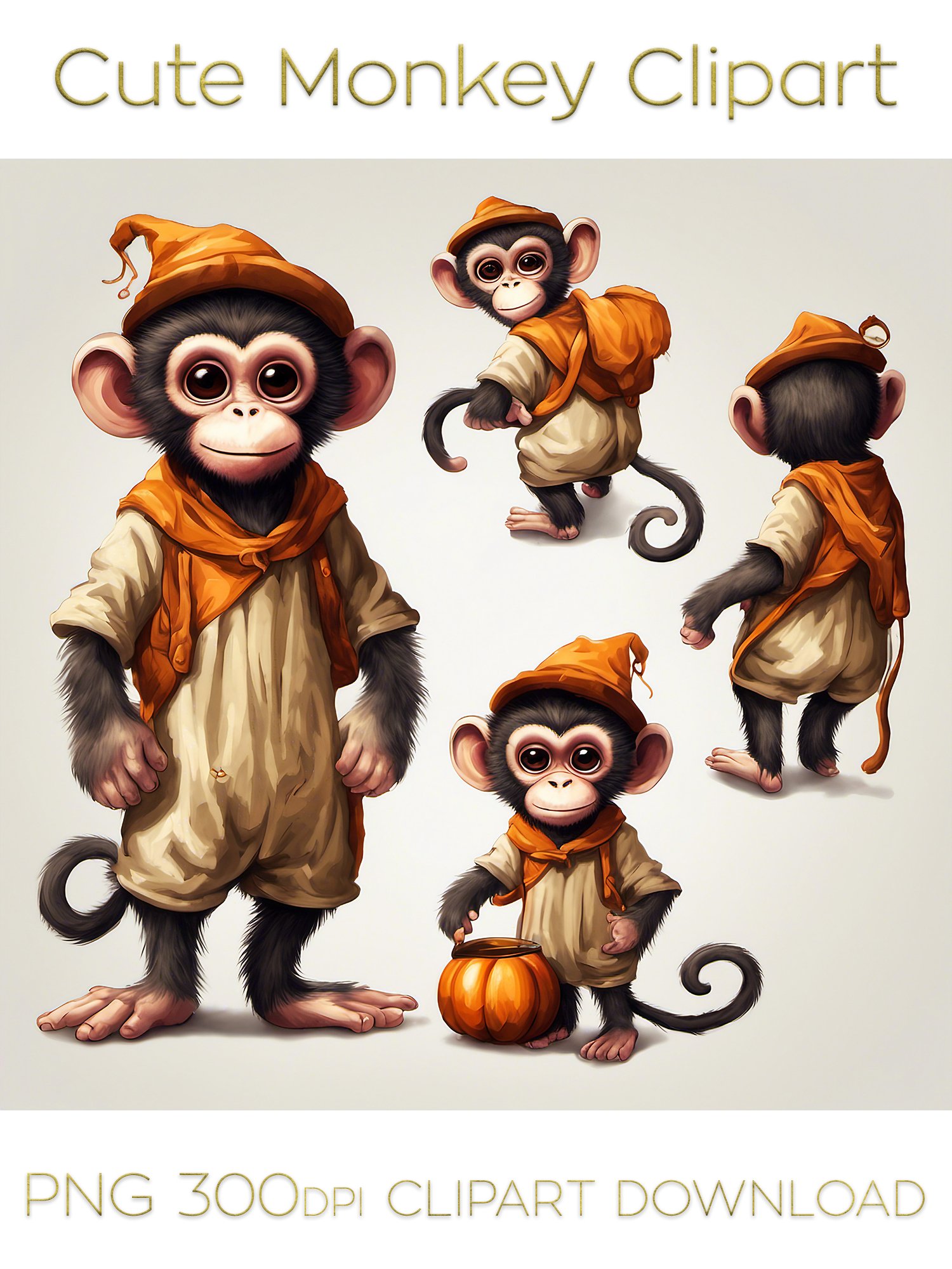 Cute Monkey clipart 6 Halloween Monkeys sublimation PNG JPEG