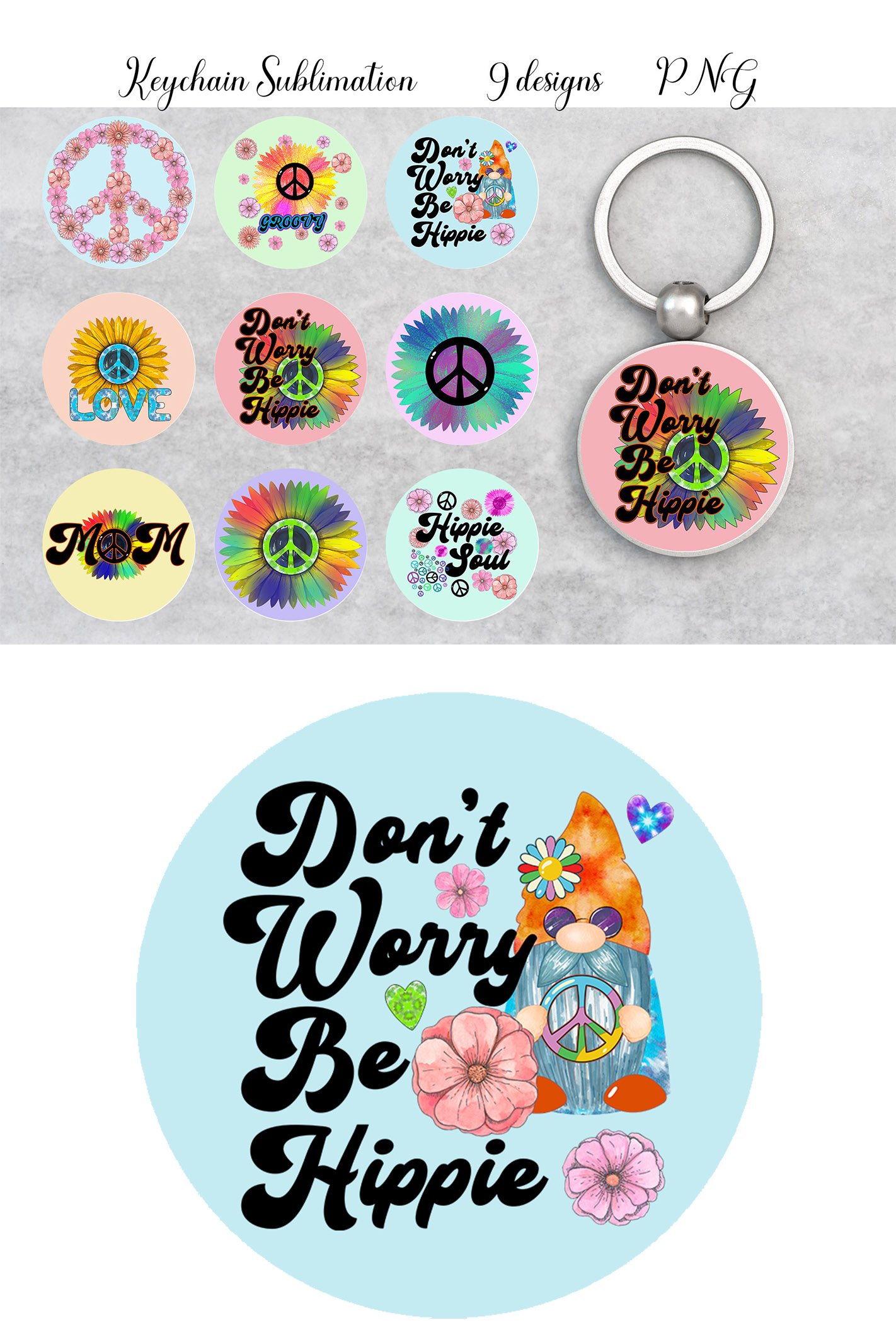 Hippie Keychains Bundle | Peace Key Keychain Sublimation