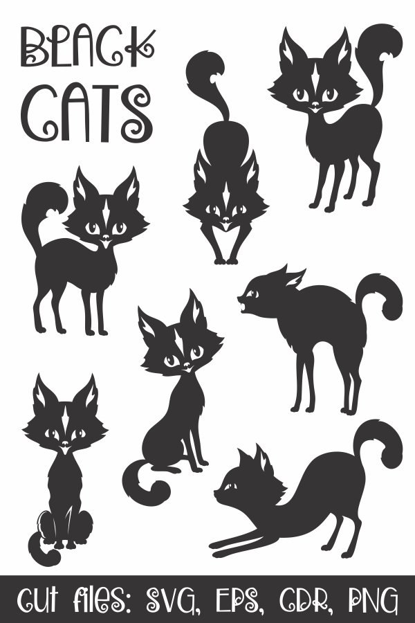 Black cats silhouettes. Vector clip art