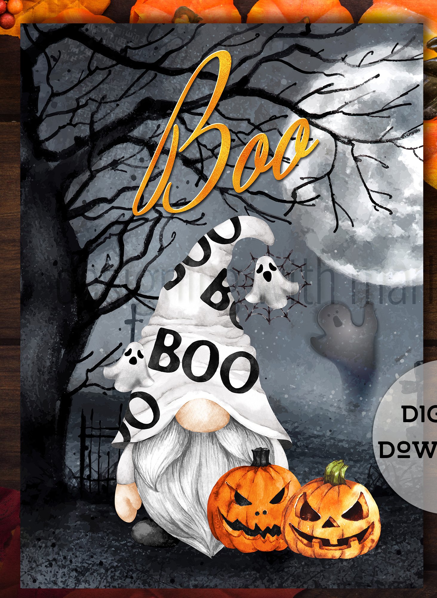 Boo 5x7 Printable Halloween Gnome Boy Greeting Card