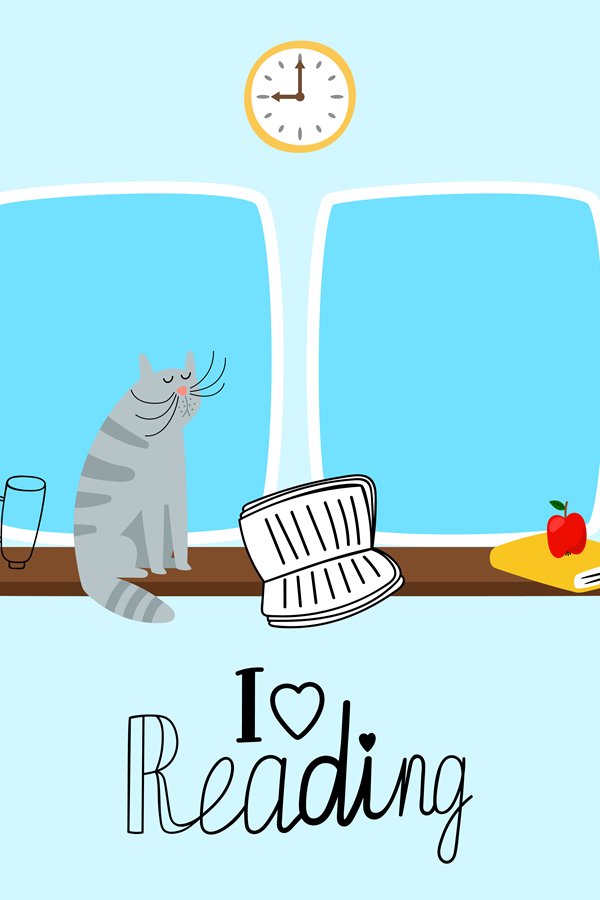 Reading vector concept with cute cat and books