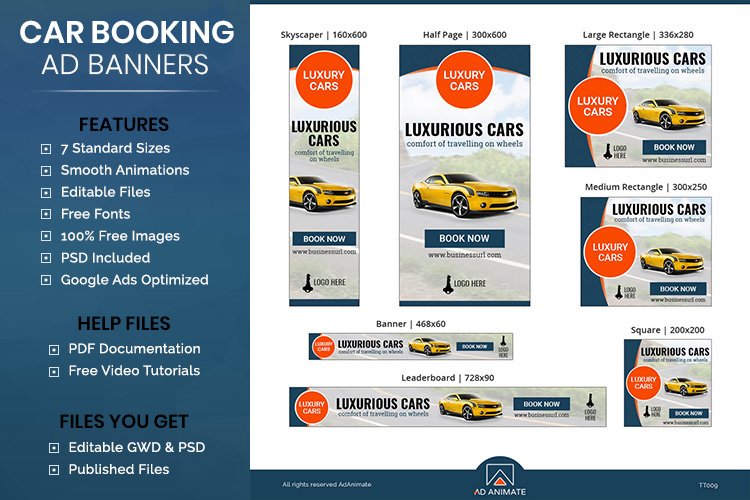 Car Booking Ad Banner Templates - HTML5 Animated Ads