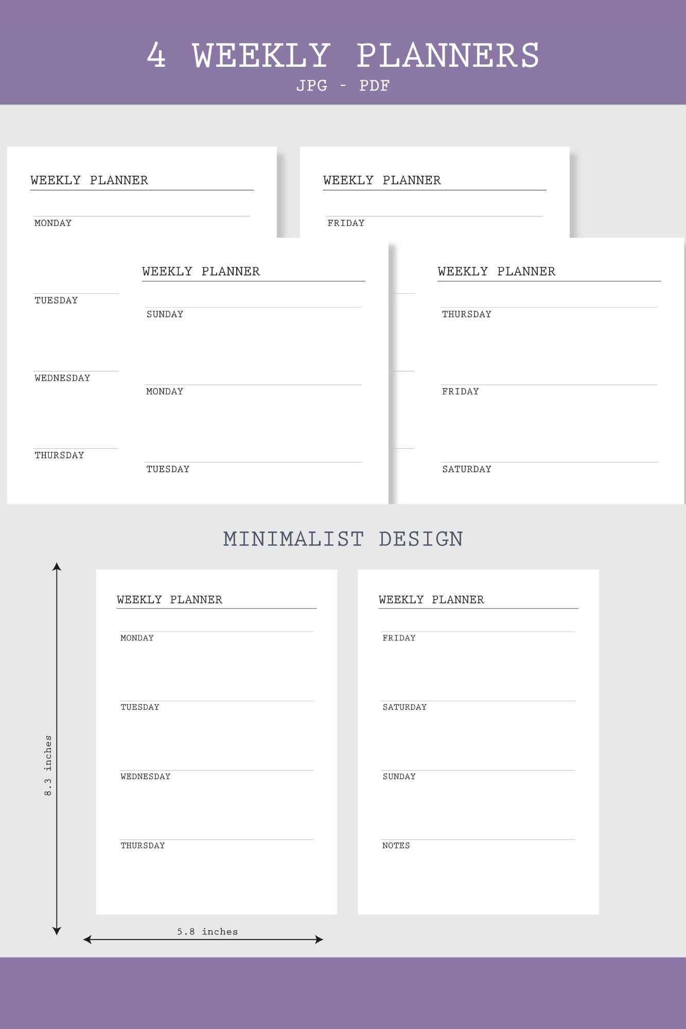 Weekly Planner bullet journal pages printable A5