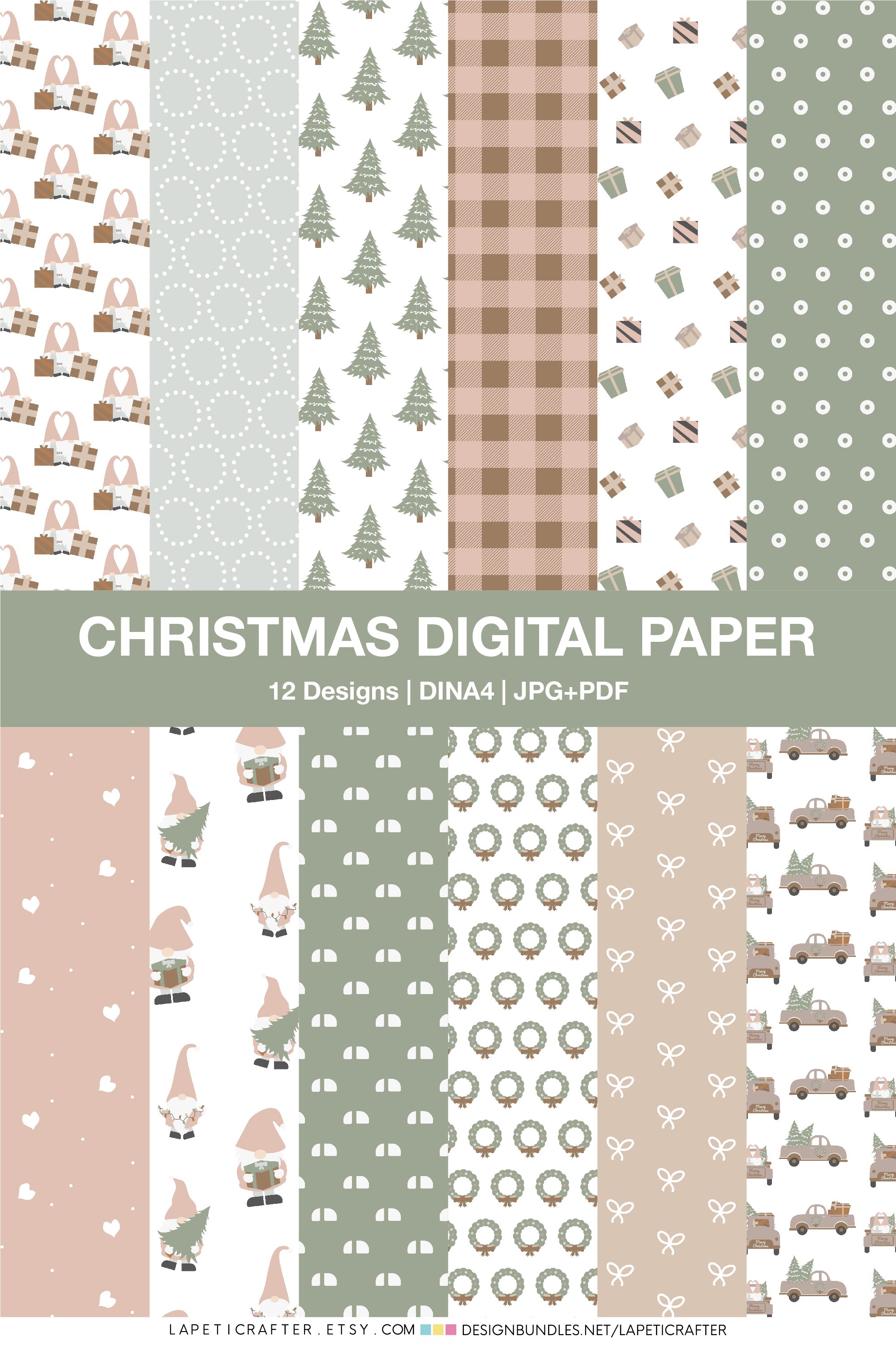 Christmas & Gnomes Holiday Digital Paper