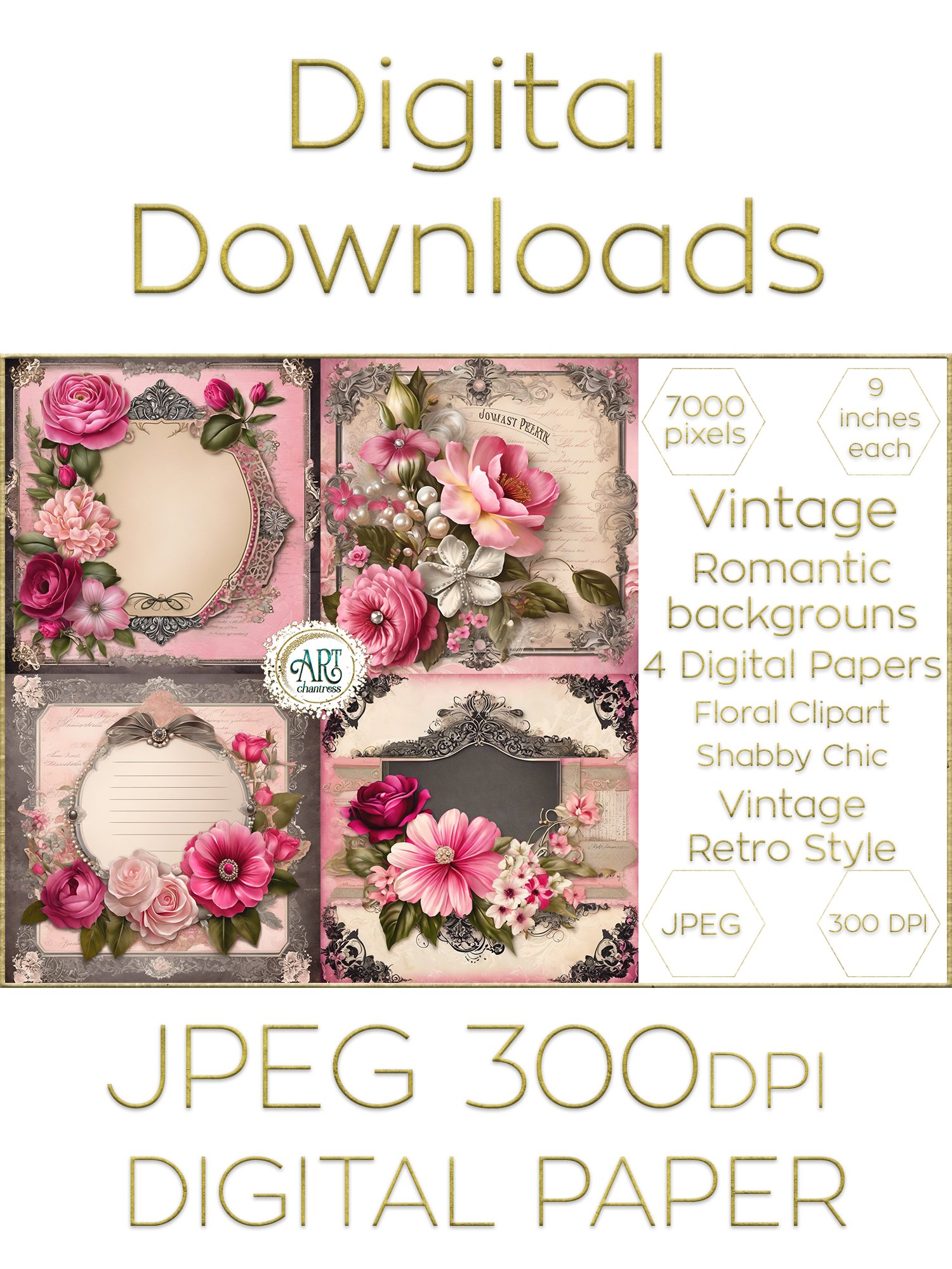 Vintage Floral Pink Blush Romantic Retro Old Digital Papers
