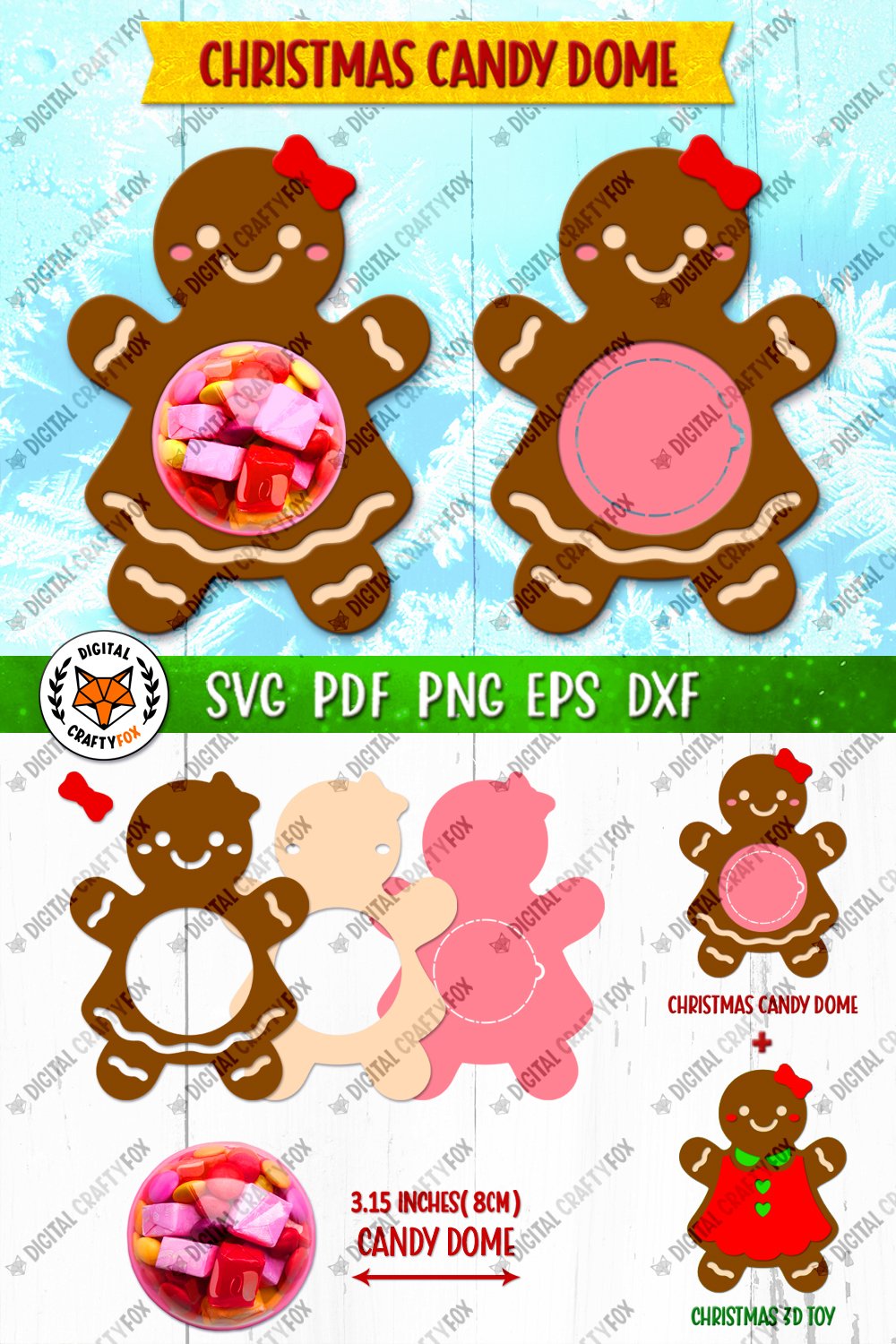 Gingerbread Girl Candy Dome, 3D Christmas Ornament