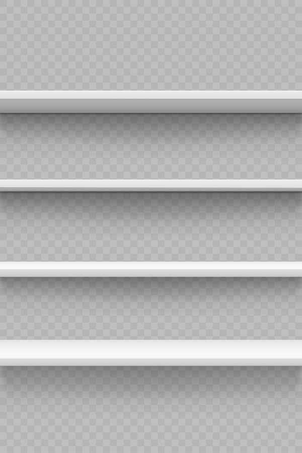 Empty white shop shelf isolated on transparent background