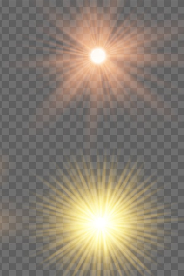 Sun ray effect. Starburst yellow shine, sunlight radiance on