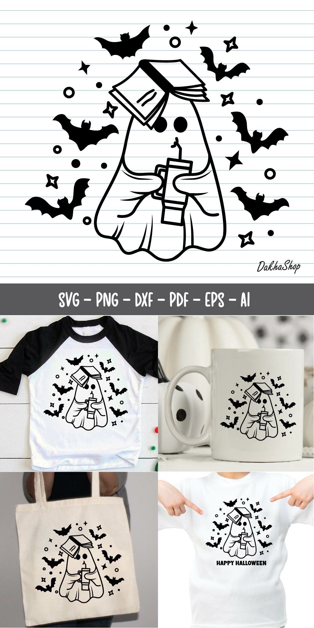 Halloween Ghost Svg, Ghost With Book, Spooky Teacher Svg.