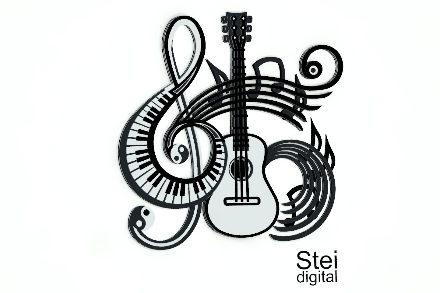 Layered music guitar SVG, DXF cutting file, music notes svg.