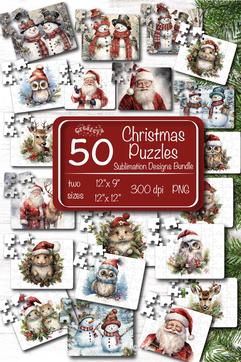 Christmas Puzzle PNG Bundle Kids Puzzles Sublimation Snowman