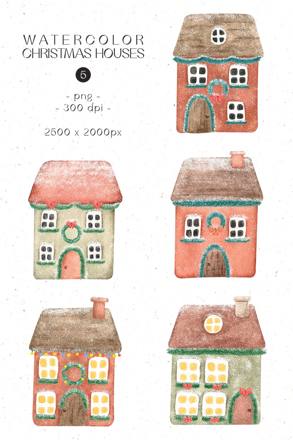 Watercolor Christmas houses winter clipart