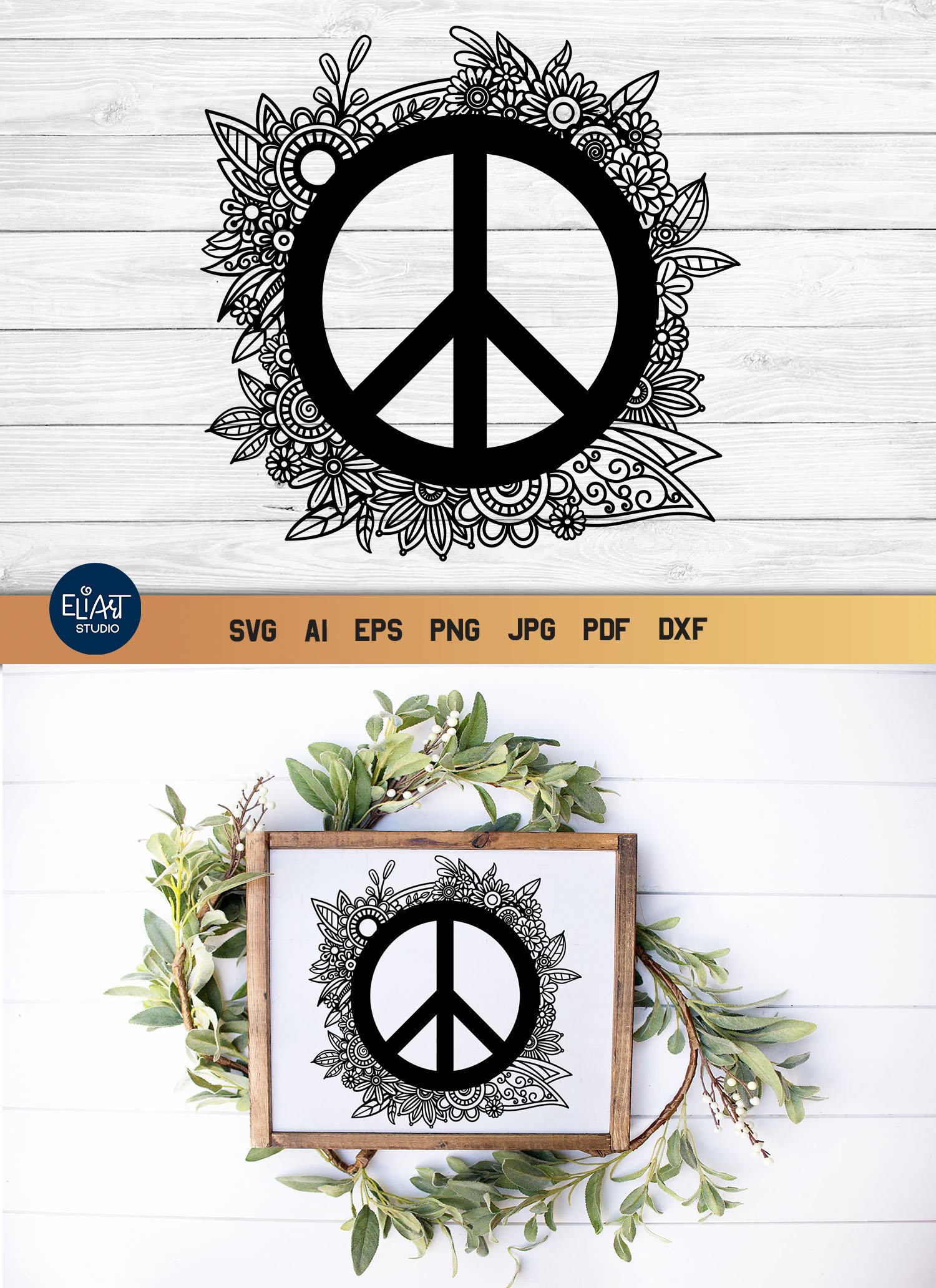 Floral Peace Sign SVG | Peace Symbol SVG Floral Design