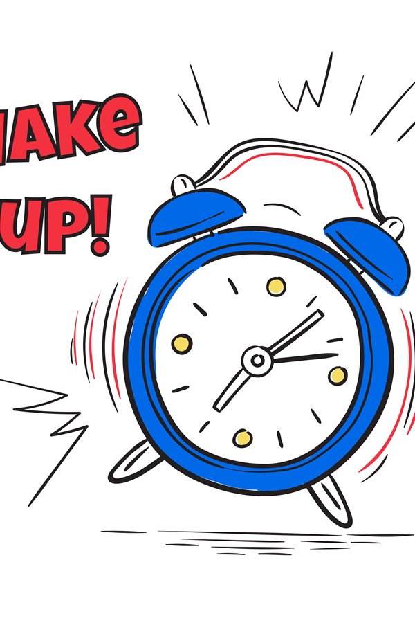 Alarm wake up. Clock ringing in morning. Hand drawing sketch