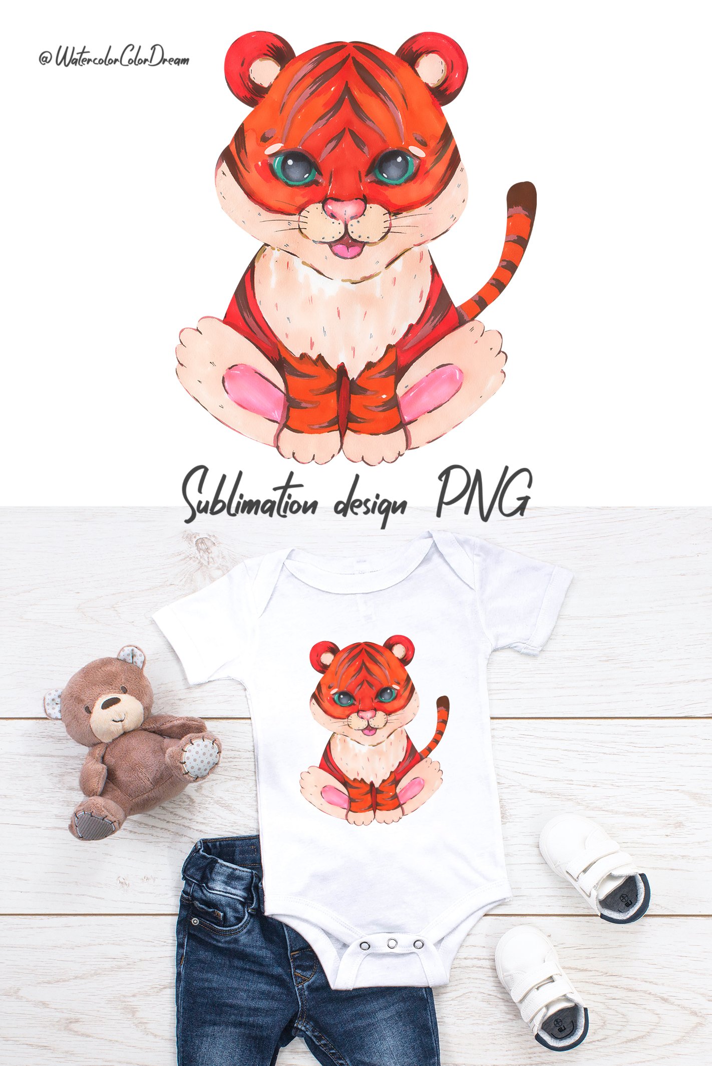 Tiger Sublimation Design. Cute Animal Print