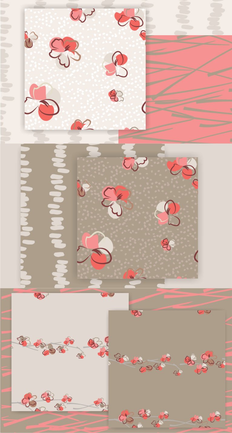 Pink Flowers Seamless Patterns Vector